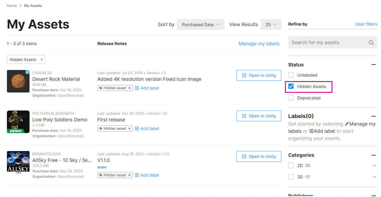 【Unity】Package ManagerのMyAssetを整理する方法 – Obenkyolab